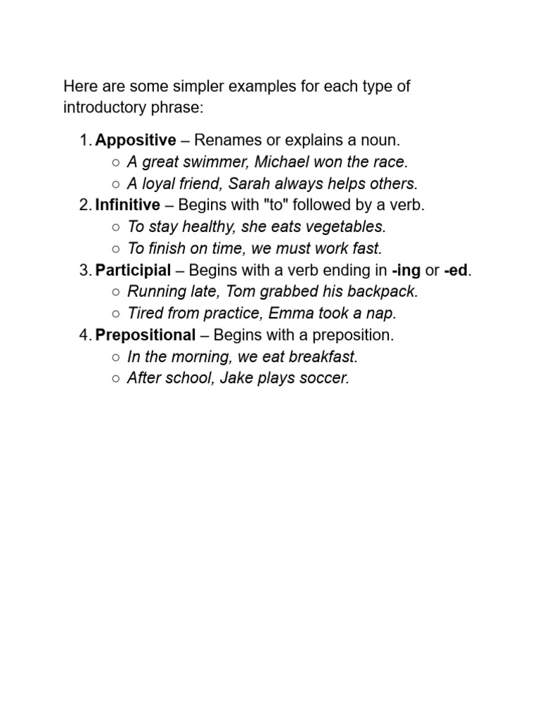 Types of Introductory Phrase | PDF