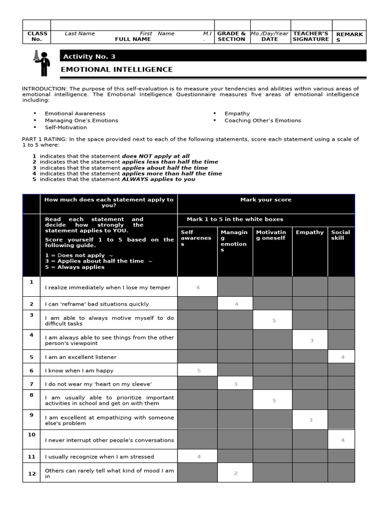 Emotional Intelligence Questionnaire | PDF | Emotional Intelligence | Empathy