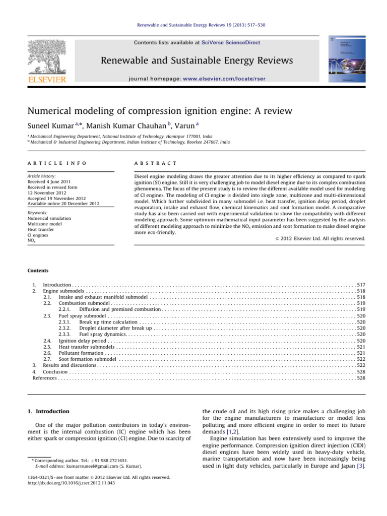 Numerical Modeling of Compression Ignition Engine A Review Paper1 | PDF ...