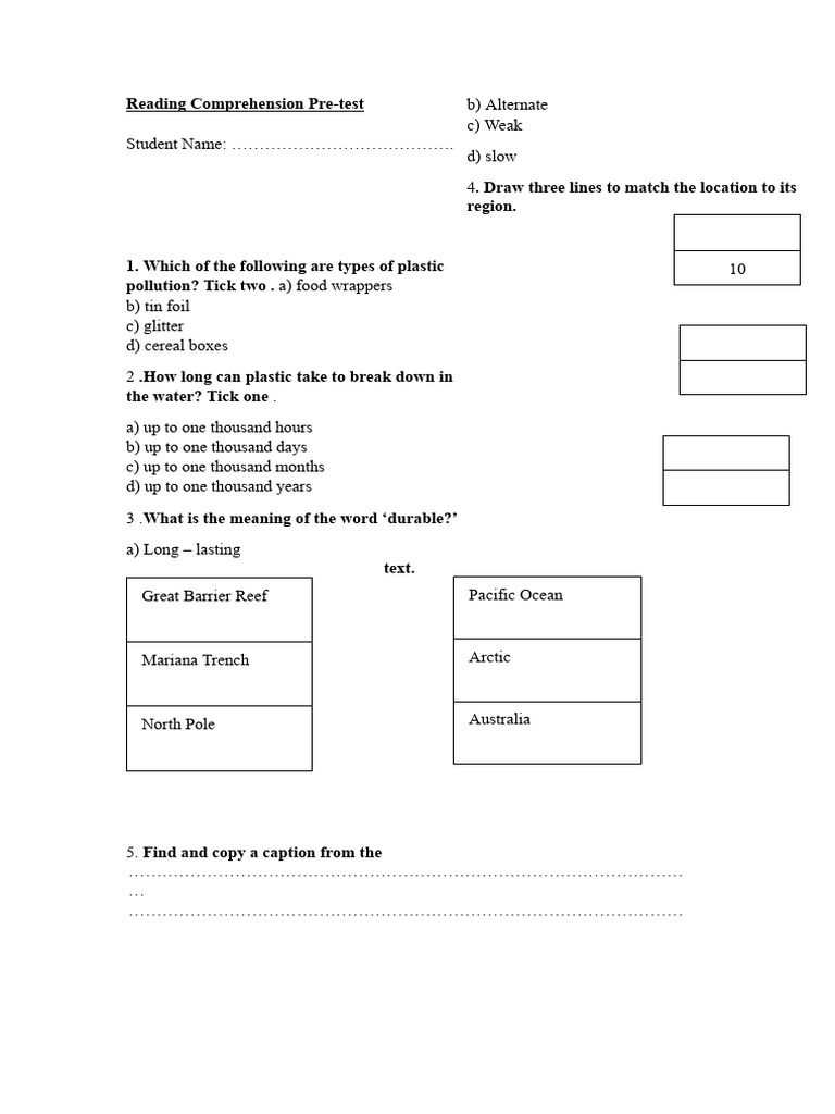 Pretest Reading Comprehension | PDF