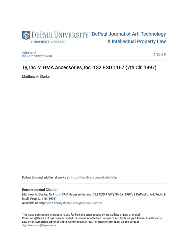 Ty Inc. v. GMA Accessories Inc. 132 F.3D 1167 (7th Cir. 1997) | PDF ...