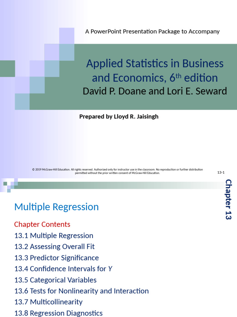 Doane ASBE 6e Chap13 PPT Accessible | PDF | Linear Regression | Multicollinearity