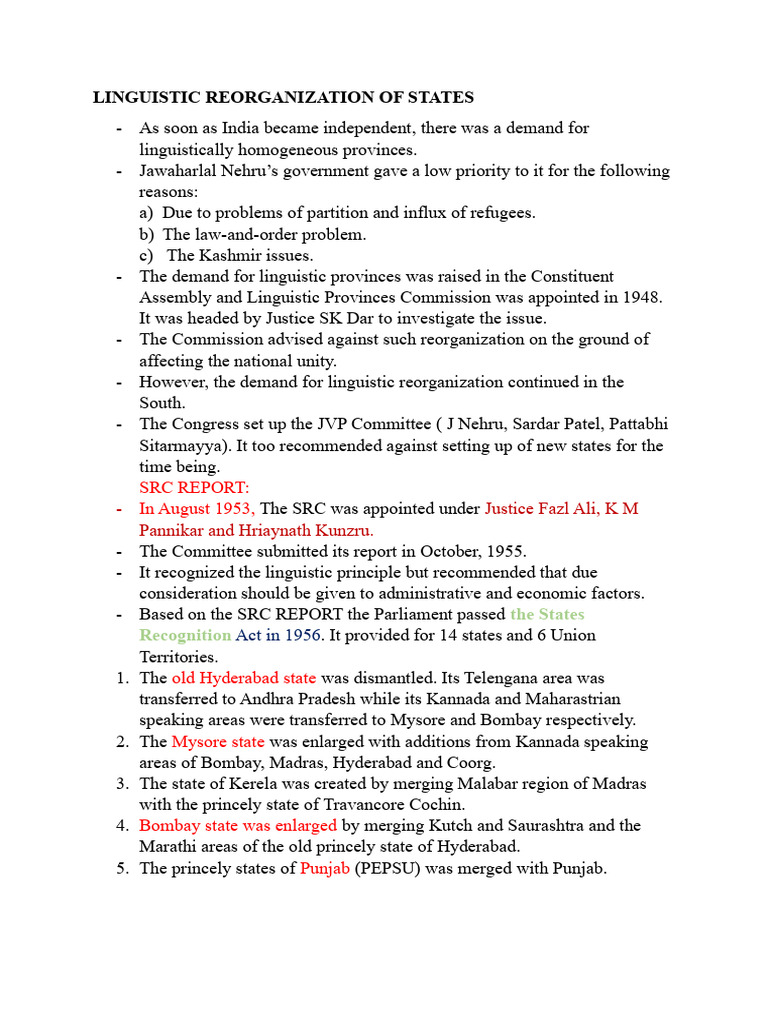 LINGUISTIC REORGANIZATION OF STATES | PDF