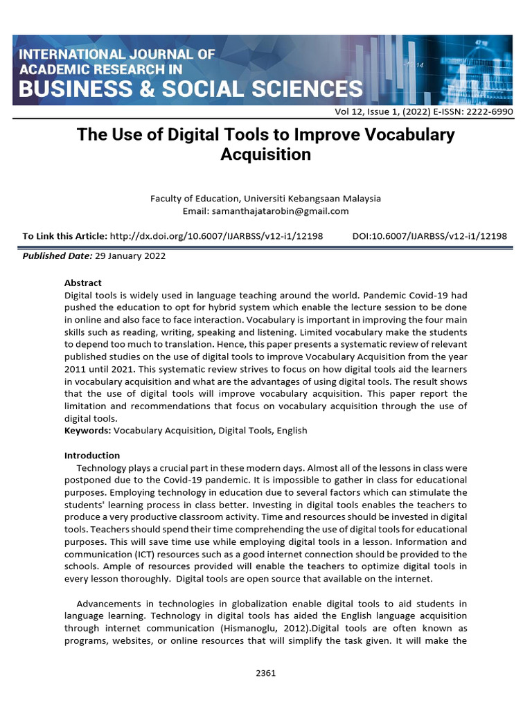 Enhancing Vocabulary with Digital Tools | PDF | Vocabulary | Teachers