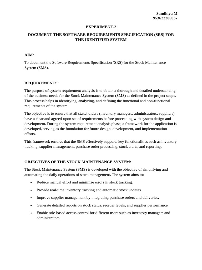 Software Requirements for Stock Maintenance System | PDF | Databases ...
