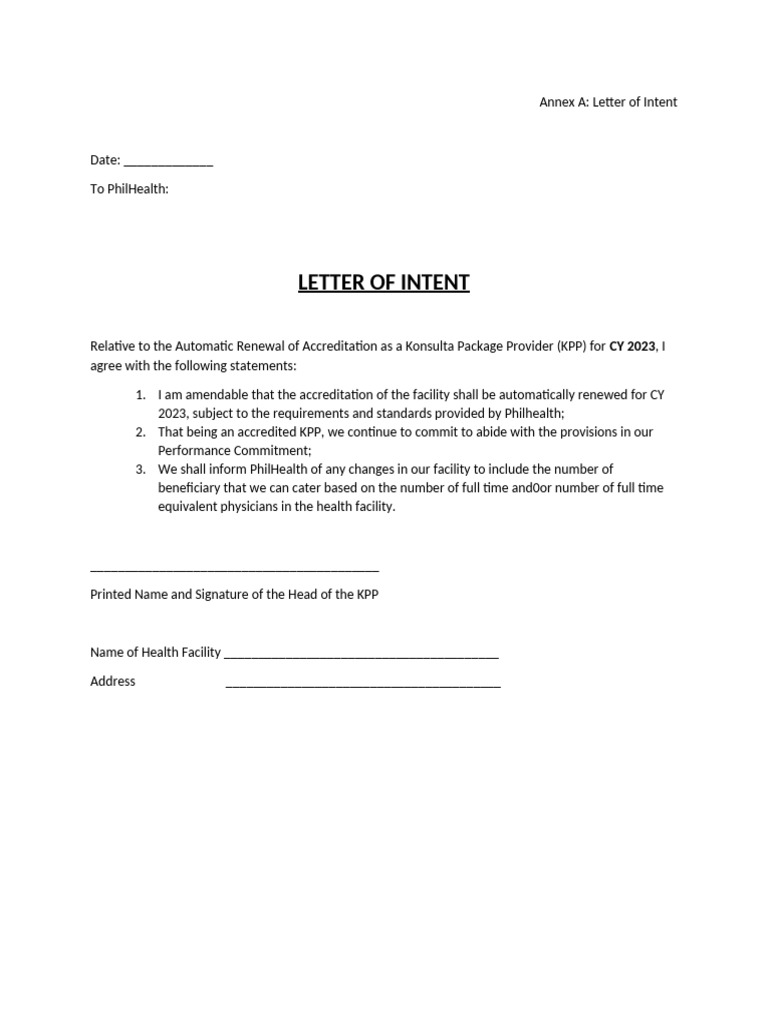 Annex A Letter of Intent EPP | PDF