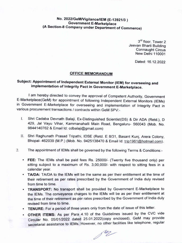 Om For Appointment of Iem 1 - 1689022448 | PDF
