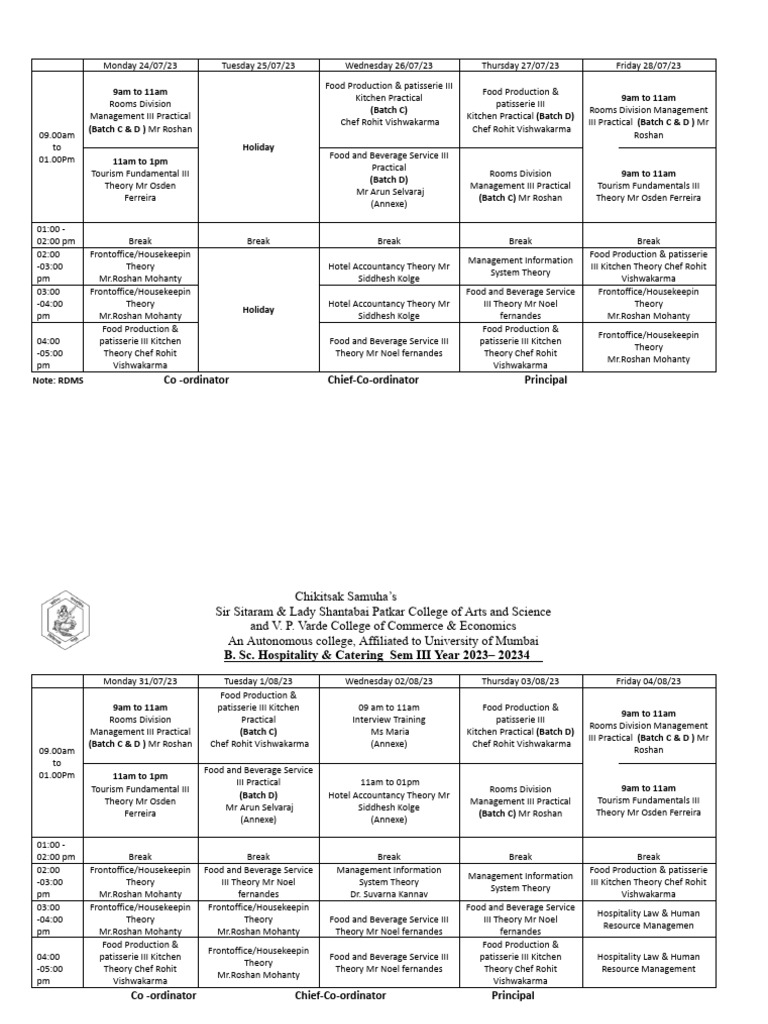 Sem III Timetable - Docx - Google Docs 25th July To 04th Aug | PDF ...