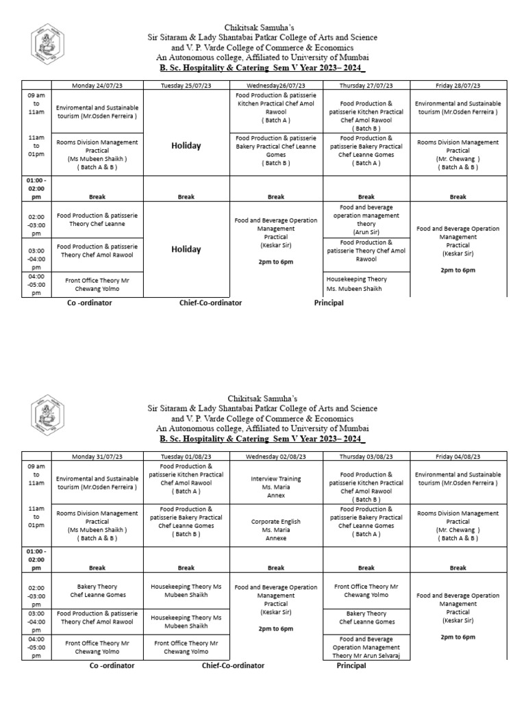Sem V Timetable.docx - Google Docs24july to 4th aug | PDF