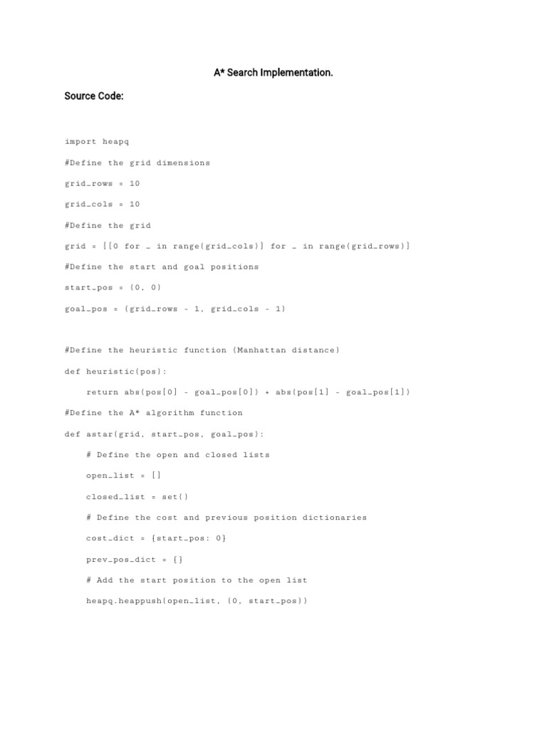 A* Search Algorithm Implementation | PDF | Discrete Mathematics ...
