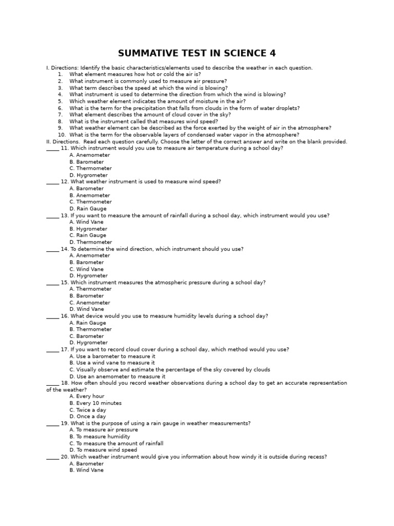 SCIENCE4-Q4-W3-4-SUMMATIVE-TEST-2 | PDF | Sky | Branches Of Meteorology