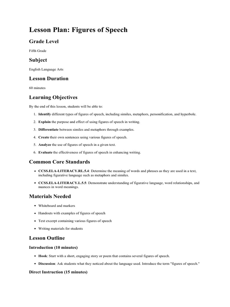 Lesson Plan - Figures of Speech | PDF | Metaphor | Educational Assessment