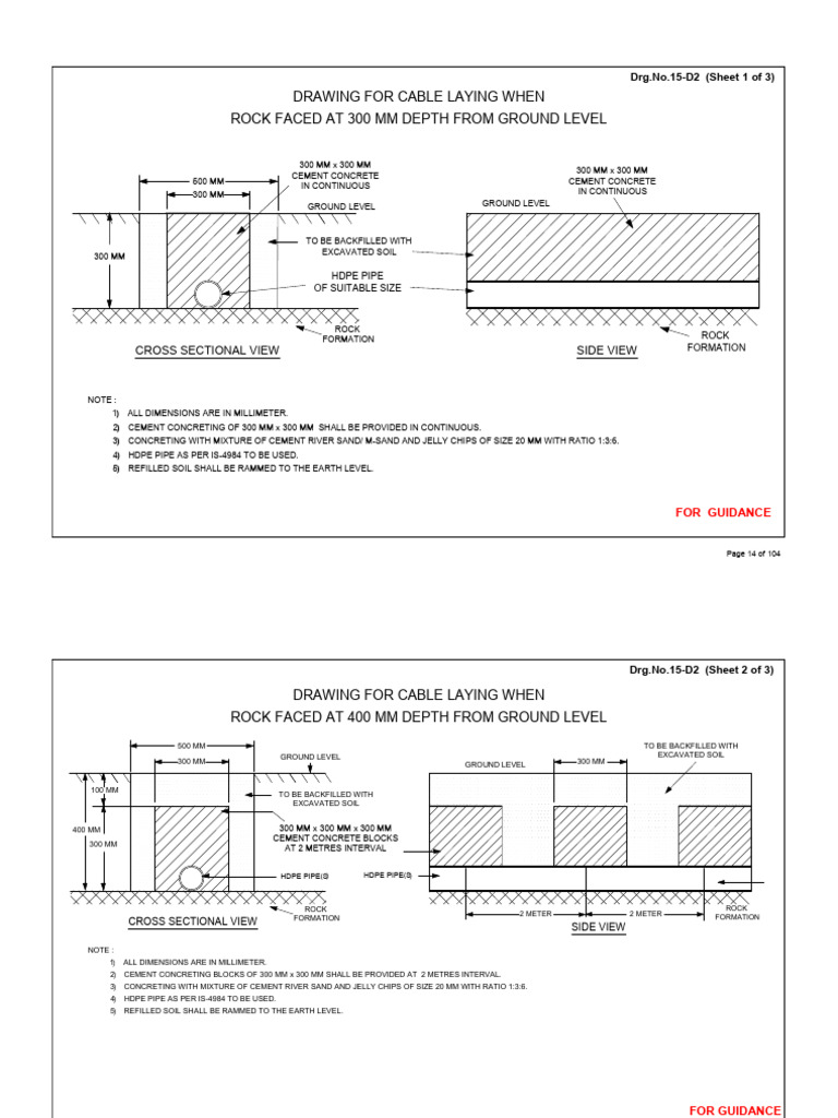 Cable Laying Drawings for Rock Depths | PDF | Concrete | Sand
