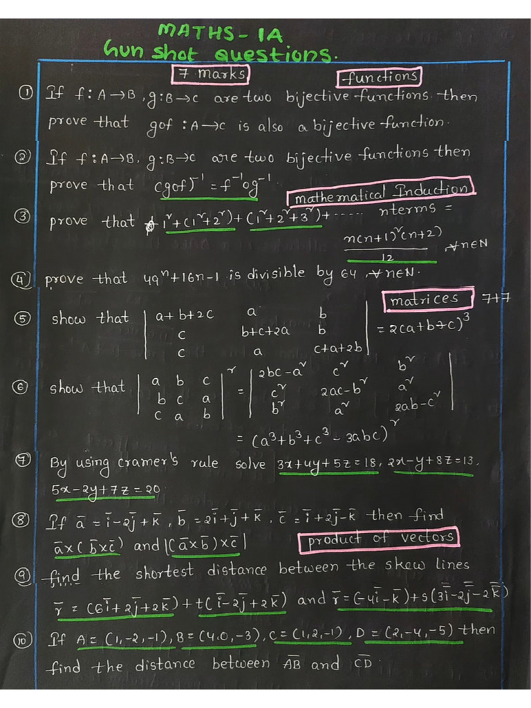 Inter 1St Year Maths 1A Gunshot Questions | PDF
