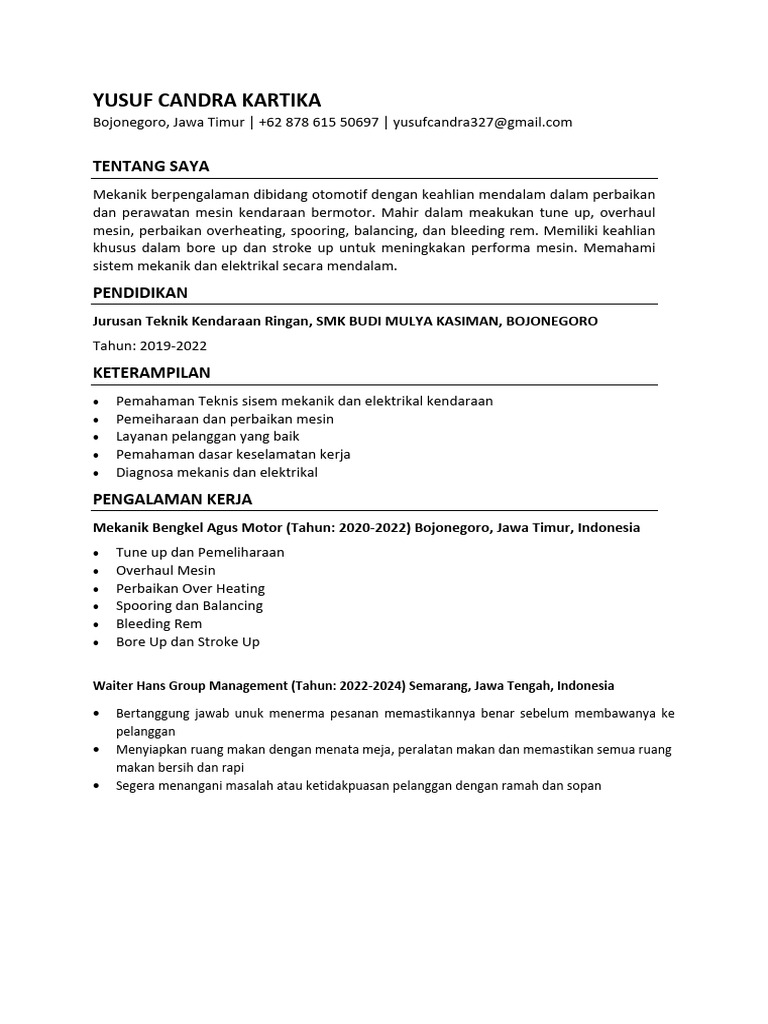 CV Yusuf Candra Kartika | PDF