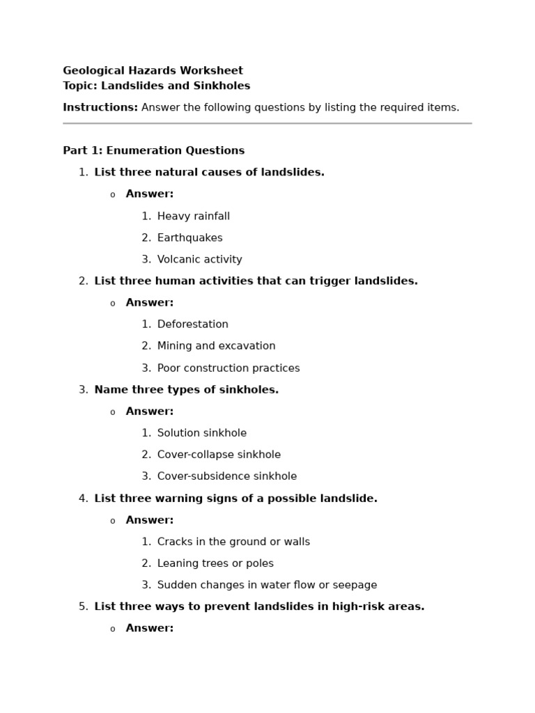 Geological Hazards Quiz | PDF