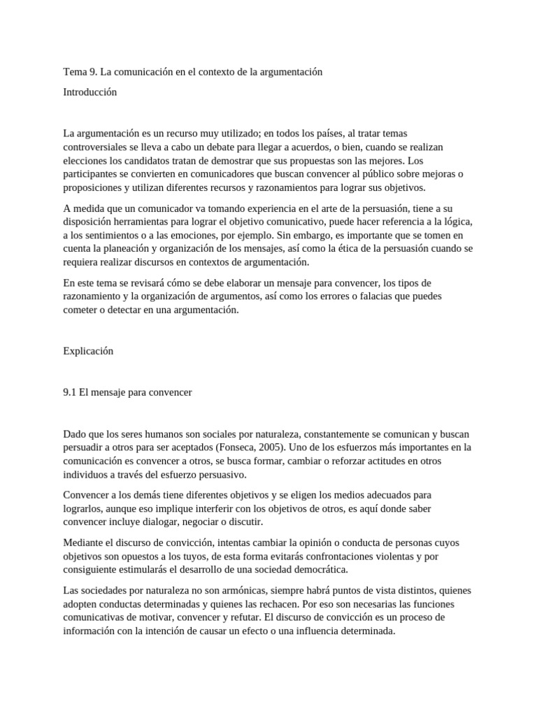 Comunicación Efectiva, Módulo 2, Tema 9. | PDF | Teoría de la argumentación | Persuasión