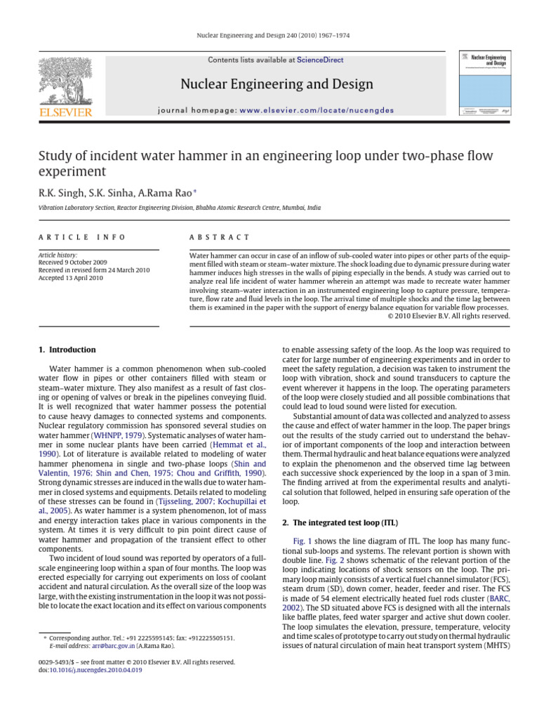 study incident water hammer engineering loop 2-phase flow expt 2010 ...