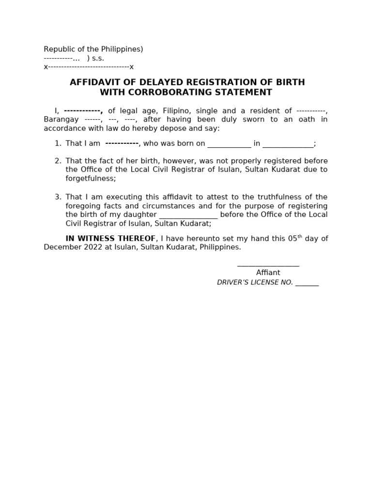 Affidavit of Delayed Registration | PDF
