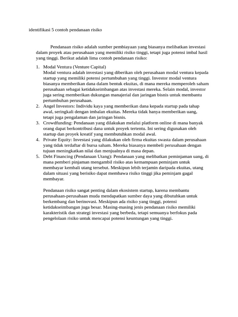 Identifikasi 5 Contoh Pendanaan Risiko | PDF