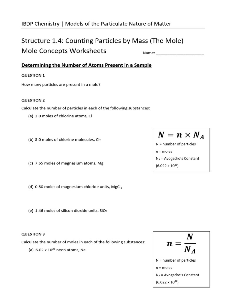 Mole Calculations in IBDP Chemistry | PDF | Mole (Unit) | Chlorine