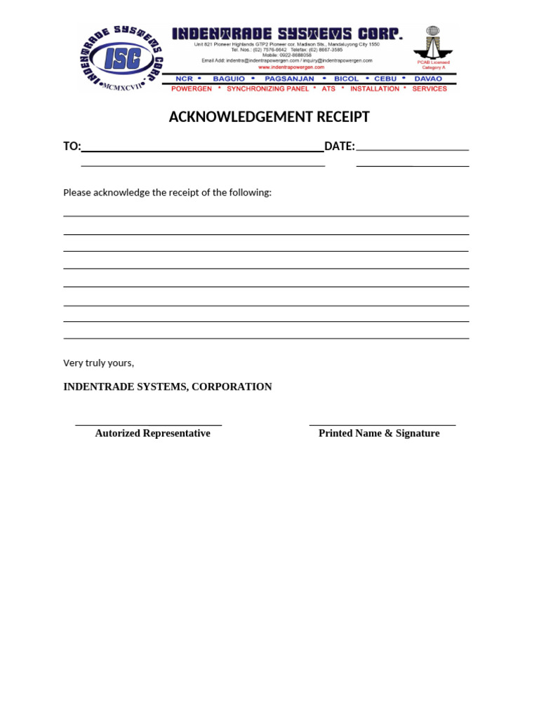 ACKNOWLEDGEMENT RECEIPT Form | PDF