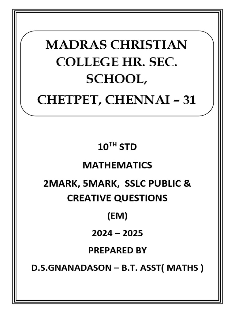 2 Mark, 5 Mark, Creative & SSLC Questions | PDF | Standard Deviation | Sphere