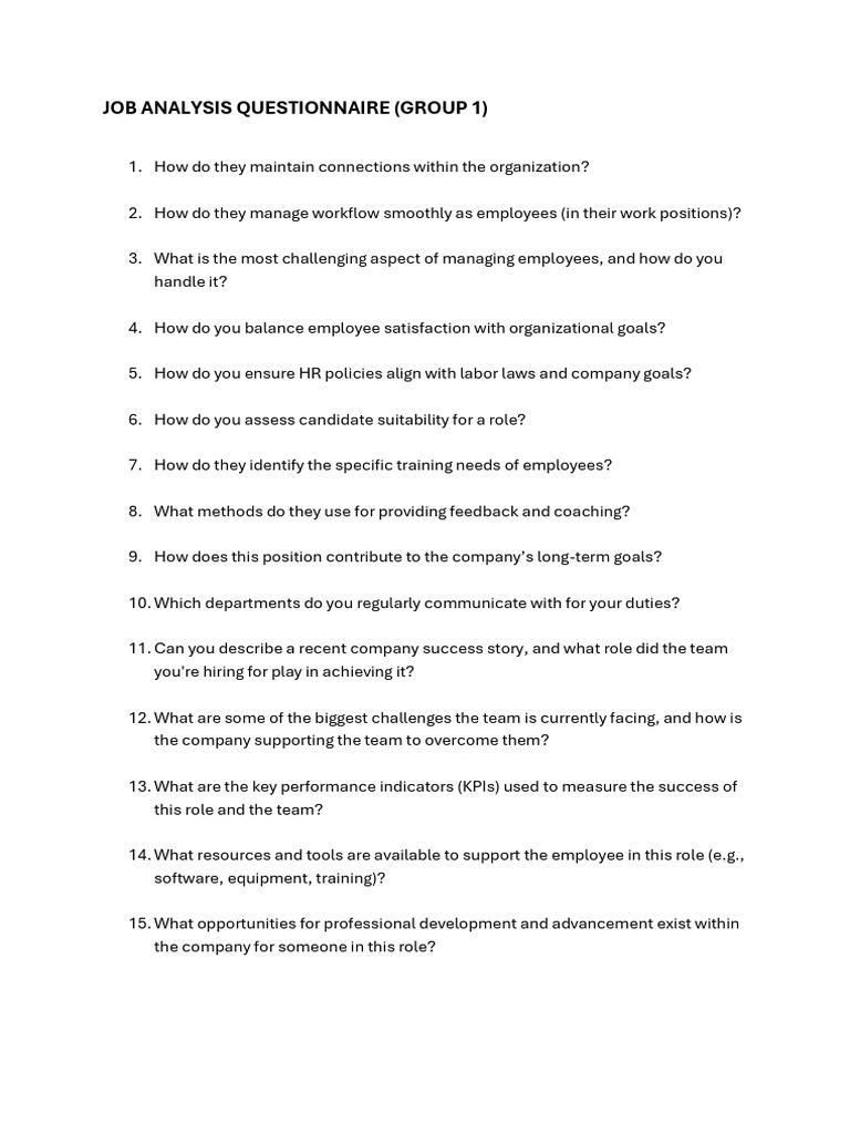 Job Analysis Questionnaire | PDF