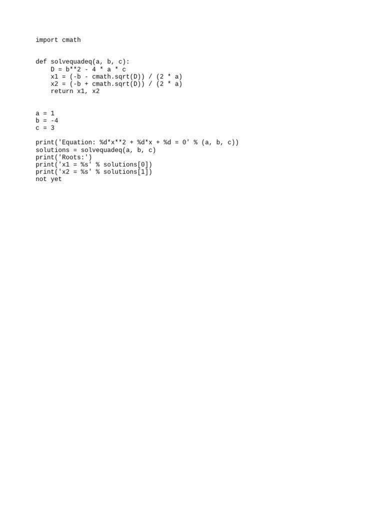 Solve Quadratic Equation in Python | PDF
