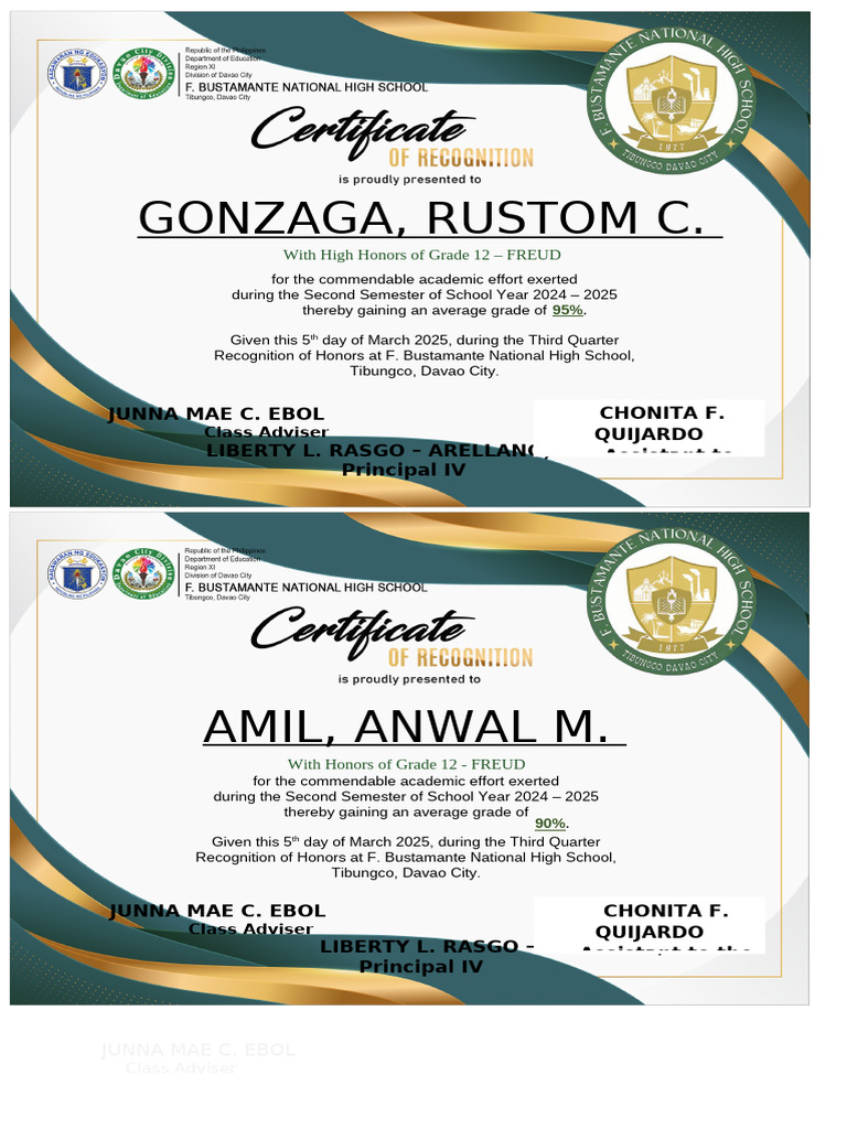 Recognition of High Honors Achievements | PDF