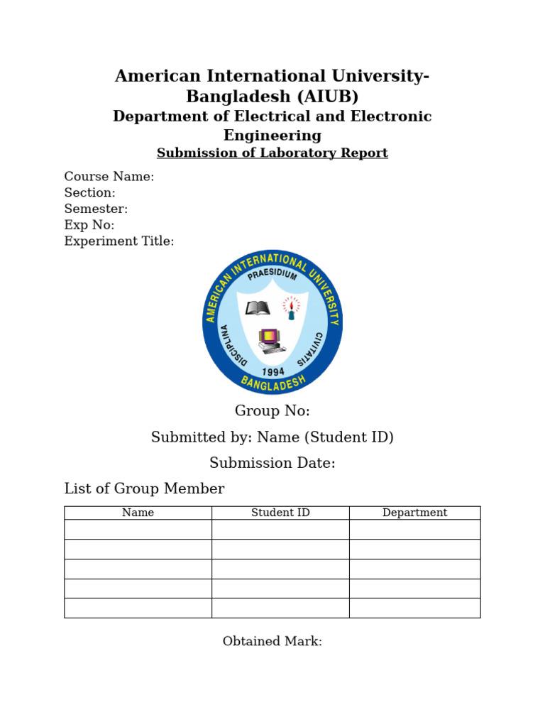 Lab Report Cover Page | PDF