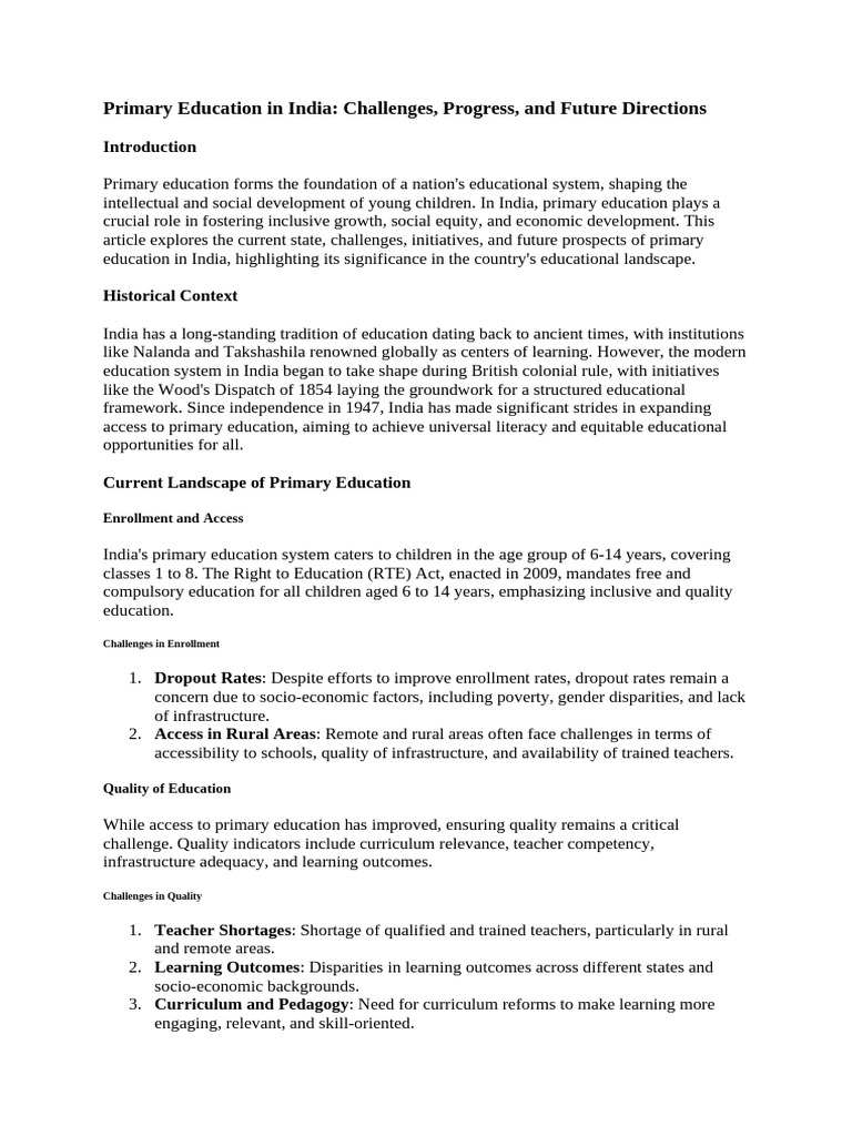 Challenges and Progress in India's Primary Education | PDF | Teachers ...