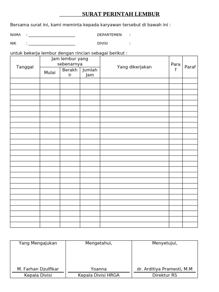 Surat Perintah Lembur | PDF