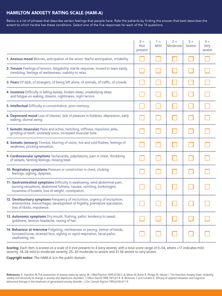 Hamilton Anxiety Rating Scale (HAM-A) | PDF | Anxiety | Pain