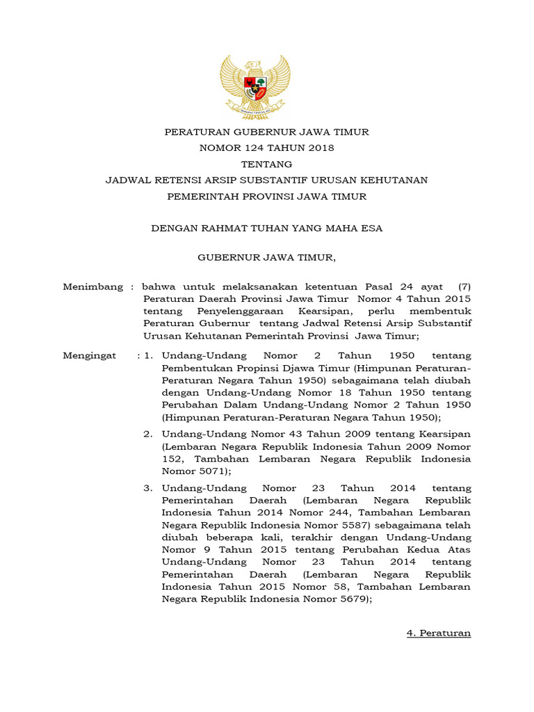 Pergub No. 124 Tahun 2018 TTGK JRA KEHUTANAN | PDF