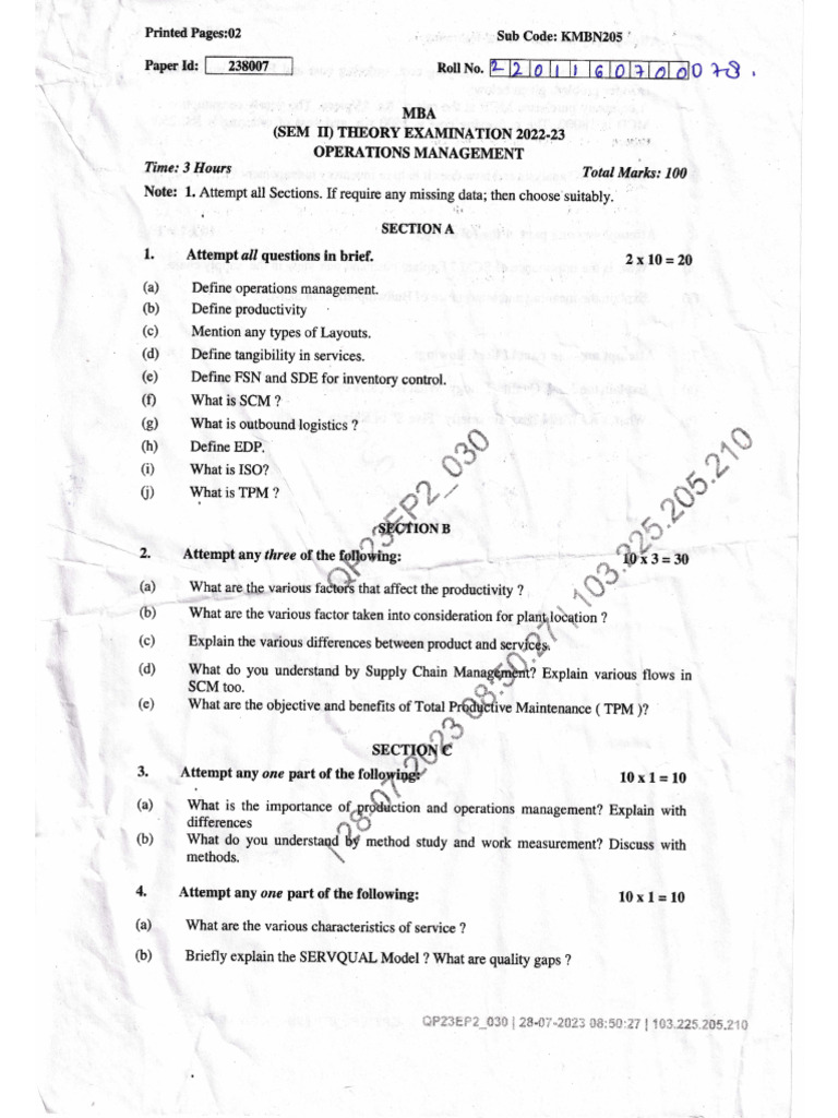 17 - MBA II-Sem-Operations Management 2022-2023 KMBN 205 | PDF