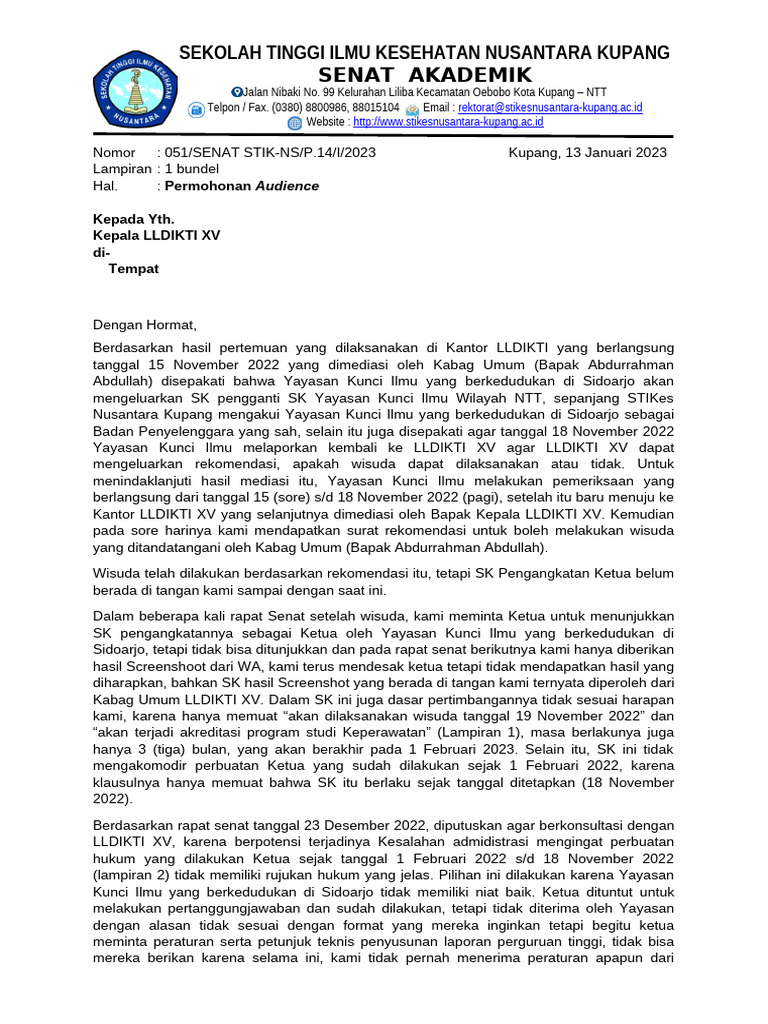 Draft Surat Senat Ke Lldikti | PDF