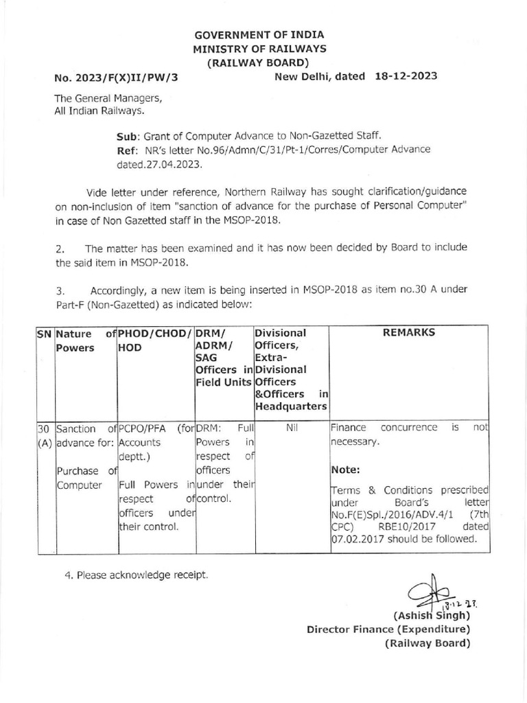 Computer Advance for Railway Staff | PDF | Government Of India | Rail ...