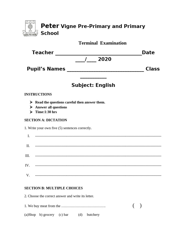ENGLISH TERMINAL EXAMINATION | PDF