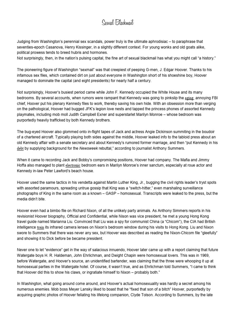 Sexual Blackmail CT | PDF | J. Edgar Hoover | Watergate Scandal