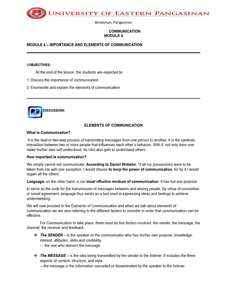 Importance of Communication Elements | PDF | Communication | Cognitive ...