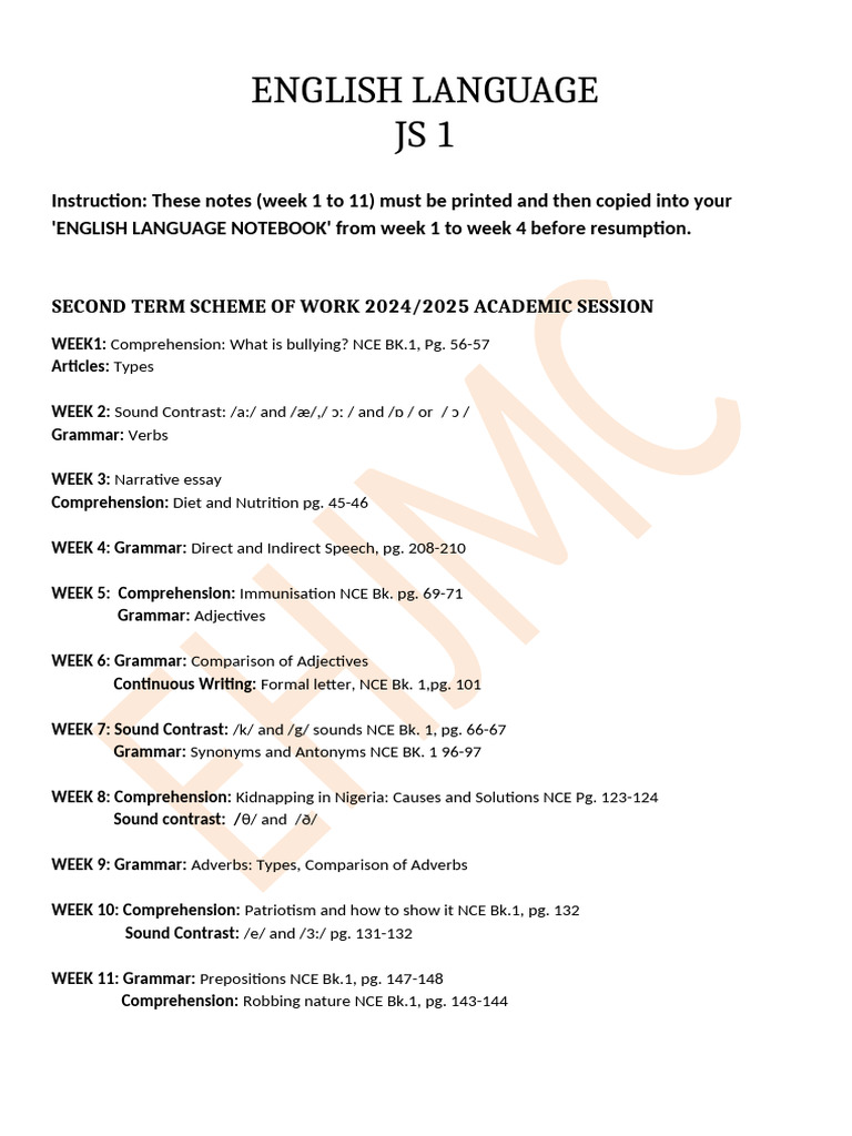 English Language Jssi Second Term 2024 2025 | PDF | Adverb | Verb