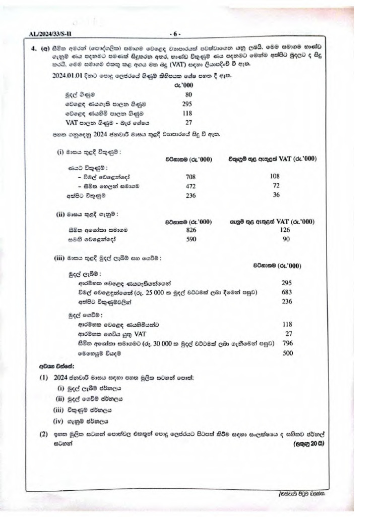 2024 AL Accounting Paper Sinhala Medium | PDF