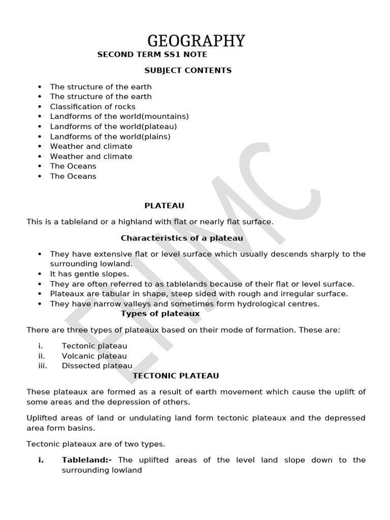 Geography Second Term SS1 Note 11 | PDF | Humidity | Oceans