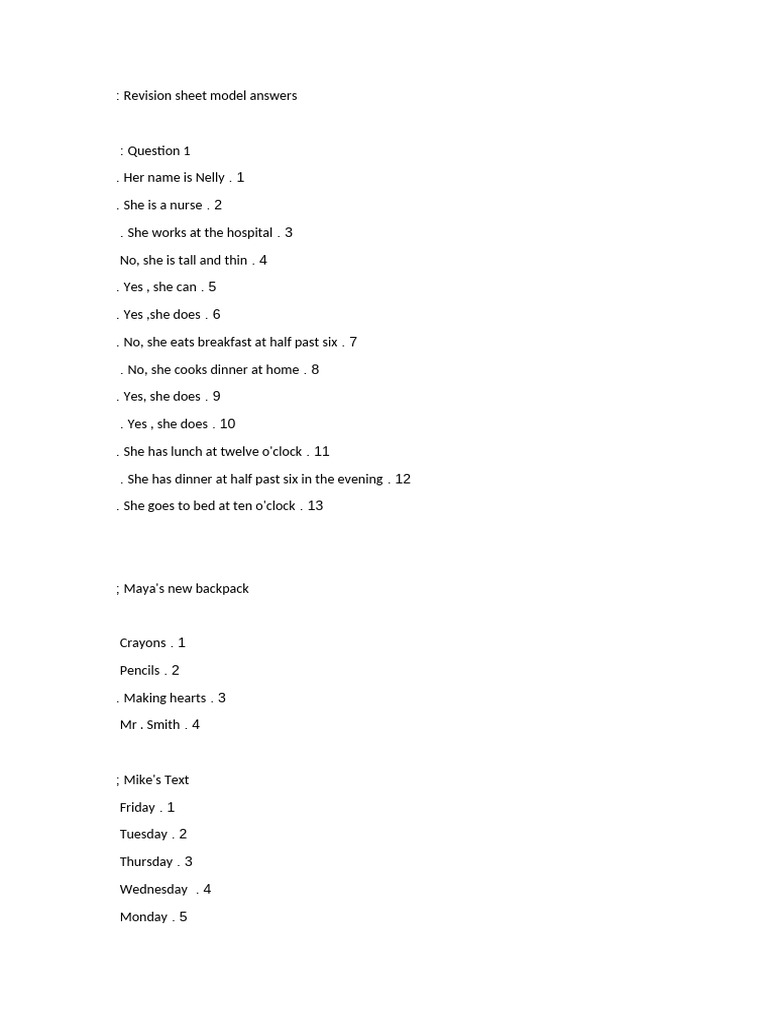 Model Answers for Revision Sheet | PDF
