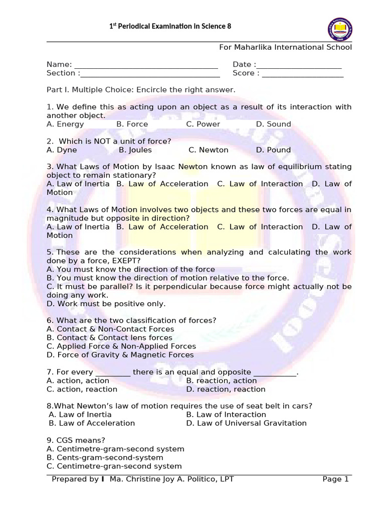 Science 8 | PDF | Force | Newton's Laws Of Motion