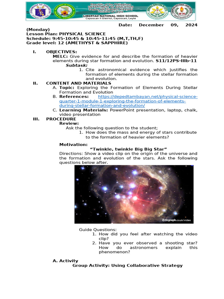 Stellar Element Formation Lesson Plan | PDF | Chemical Elements | Physics