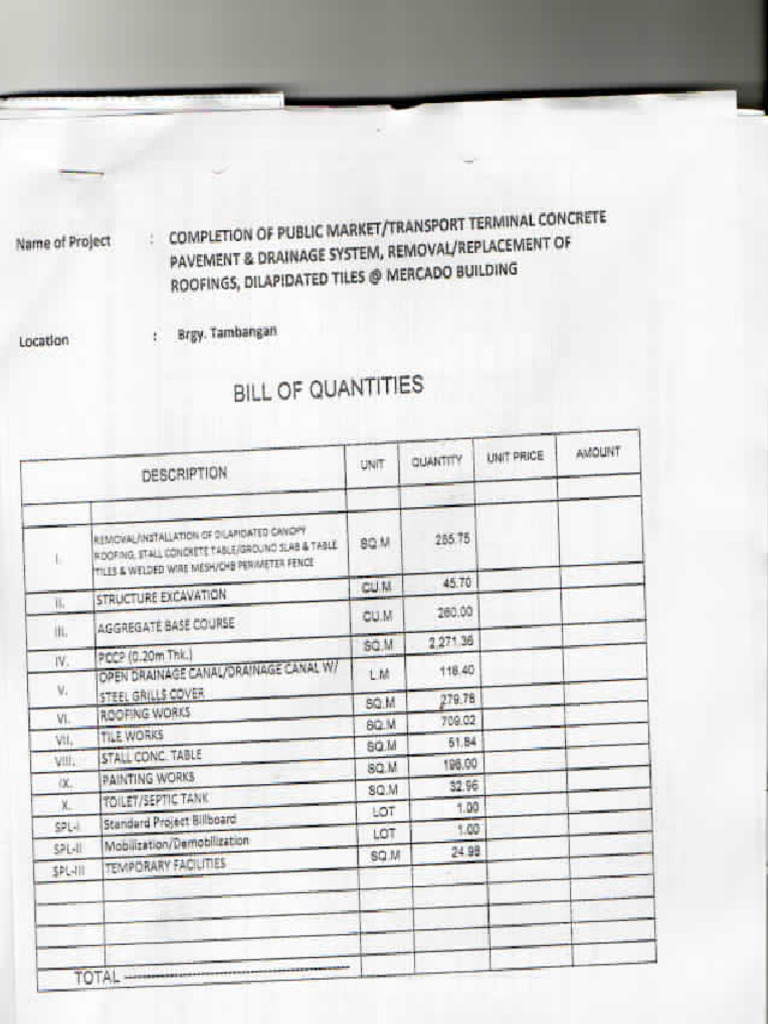 Bill of Quantities | PDF