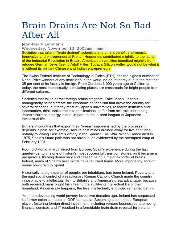 Brain Drains Are Not So Bad After | PDF | Taiwan | Human Capital Flight