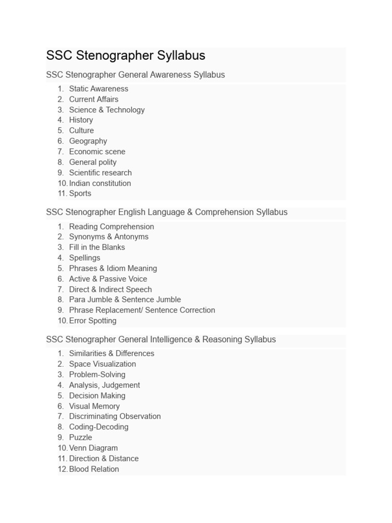 SSC Stenographer Syllabus Overview | PDF